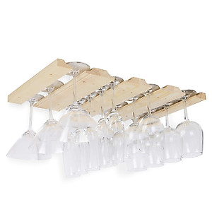 Rustic State Vigo 4 Sectional Adjustable Under Cabinet Mount Wood Stemware Rack Hanging Shelf Glassware Holder Bar Organizer with up to 12 Wine Glass Storage 12 Inch Deep Natural