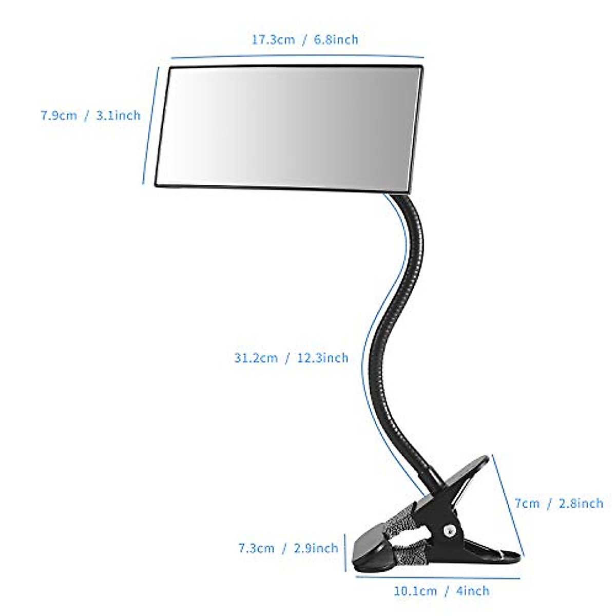 Clip On Security Mirror, Cubicle Computer Desk Convex Mirror for Office Personal Safety Rearview Monitors or Anywhere (7.28" Rectangle Mirror with Border)