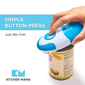 Kitchen Mama Auto Electric Can Opener: Open Your Cans with A Simple Press of Button - Automatic, Hands Free, Smooth Edge, Food-Safe, Battery Operated, YES YOU CAN (Sky Blue)