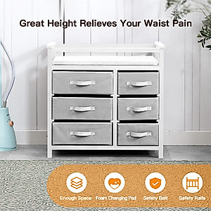 Baby Changing Table with 6 Storage Baskets, Can be Used as a Changing Table Dresser with Changing Table Top, a Baby Changing Station, a Diaper Changing Station (White)