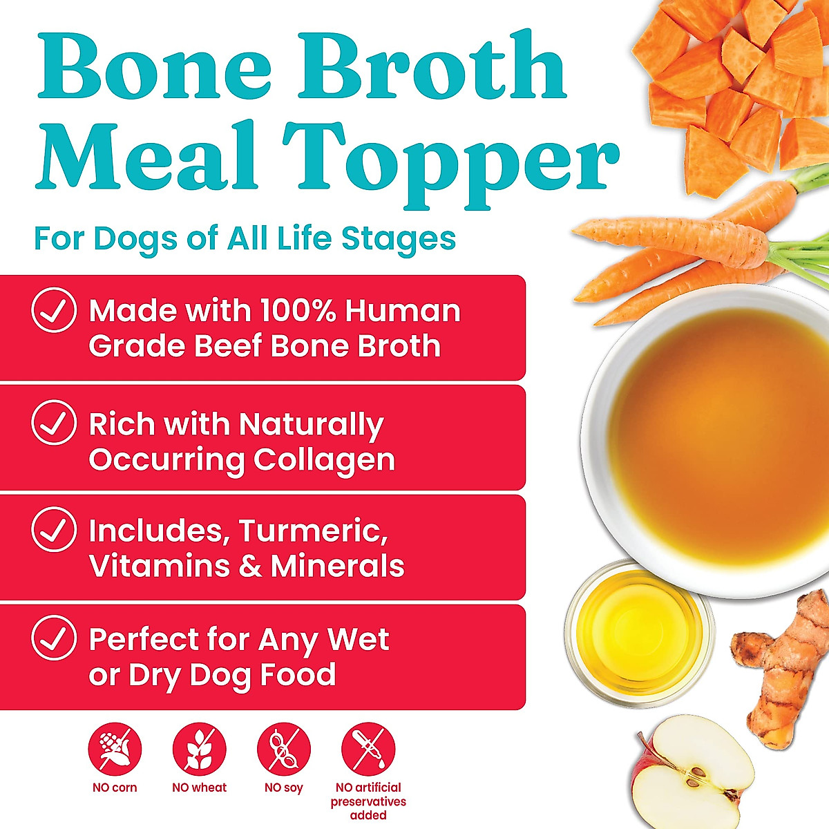 Solid Gold Beef Bone Broth for Dogs - Grain Free Dog Food Topper Rich in Collagen and Superfoods - Nutrient Dense Dog Gravy Topper for Dry Food - Promotes Gut Health and Hydration - 12 Pack