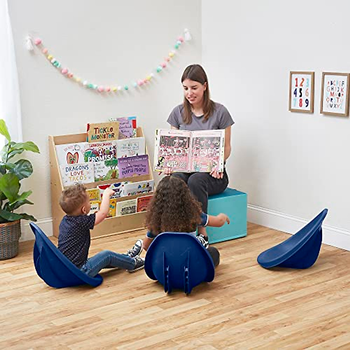 ECR4Kids Leaf Floor Seat, Rocker Chair, Navy, 6-Piece