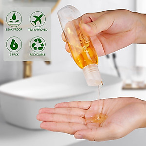 Kitchen GIMS Clear Plastic Empty Squeeze Bottles with Disc Top Caps 6 Pack 4 oz Travel Bottles TSA Approved Leak Proof Plastic Travel Bottles for Shampoo, Conditioner & Lotion