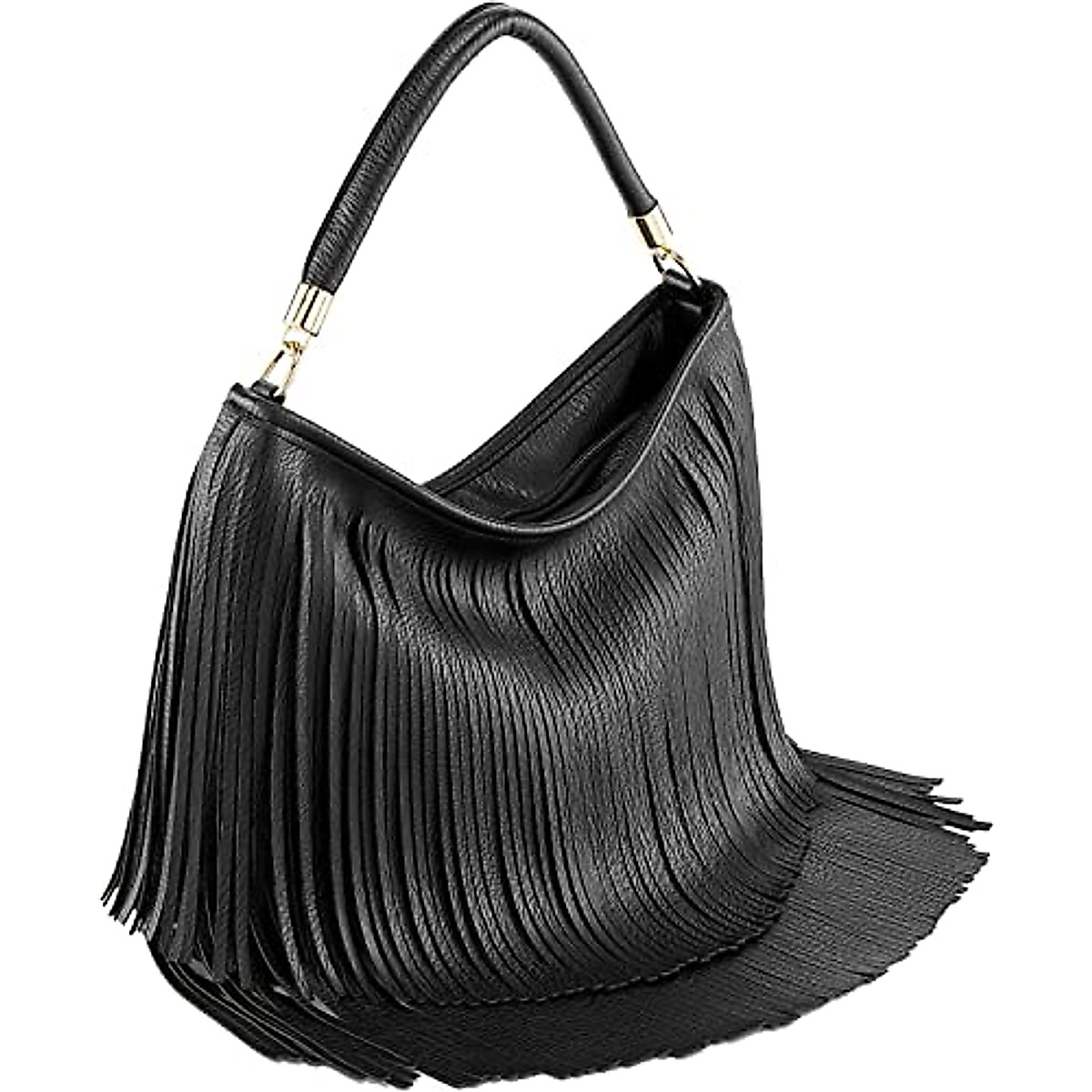 Teanea Fringe Tote Handbag PU Leather Hobo Bag Tassel Crossbody Shoulder Bag for Women, Black