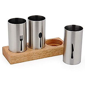 Aviddom Silverware Holder Stainless Steel Utensil Cutlery with Caddy and Bamboo Wood Base for Spoons Knives Forks Silverware Display Organizer Kitchen Dinner Table