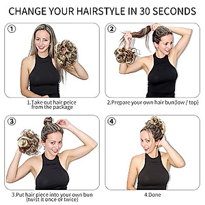 Messy Bun Hair Extension for Women,Curly Wavy Synthetic Hairpieces,Ash Blonde Chignon,Thick Natural Hair Accessories Ponytail Scrunchies Updo(22-613#,2Pcs)