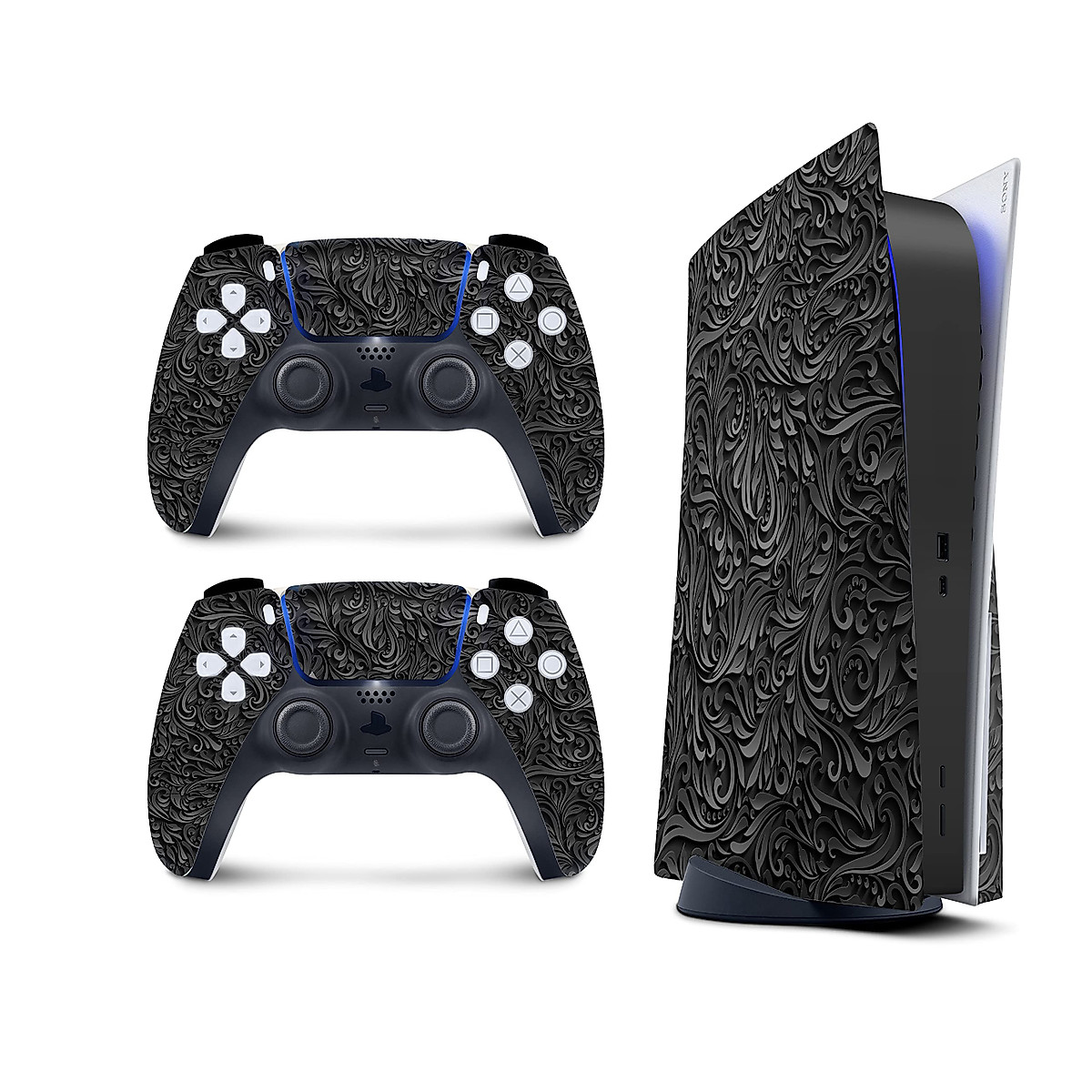 TACKY DESIGN PS5 Skin Black Skin for Playstation 5 Skin Console and 2 Controller Skin, PS5 Cover Vinyl 3M Decal Stickers Full wrap Cover (Disk Edition)