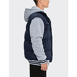 BEST SOUTH Men's Hooded Winter Coats Water Resistant Warm Thicken Insulated Full Zip Windproof Jackets with Pockets Blue Grey 4XL