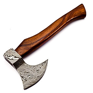Skokie Knives Custom Damascus Steel Axes Hatchet Head Rose Wood Handle -Handmade Premium Quality Edge Fixed Blade – For Multipurpose–Ideal for Survival Hunting Camping Hiking Outdoor Every Day Carry