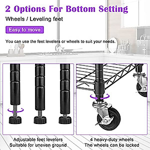 Storage Shelves 6-Tier Wire Shelving Unit Garage Shelving with Wheels 2100LBS Capacity,18" D x 48" W x 78" H Metal Shelves Storage Rack Heavy Duty Shelving for Garage Kitchen Pantry,Black