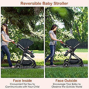INFANS 2 in 1 High Landscape Convertible Baby Stroller, Newborn Reversible Bassinet Pram, Foldable Pushchair with Adjustable Canopy, Aluminum Structure, 5-Point Harness for Infant & Toddler (Black)