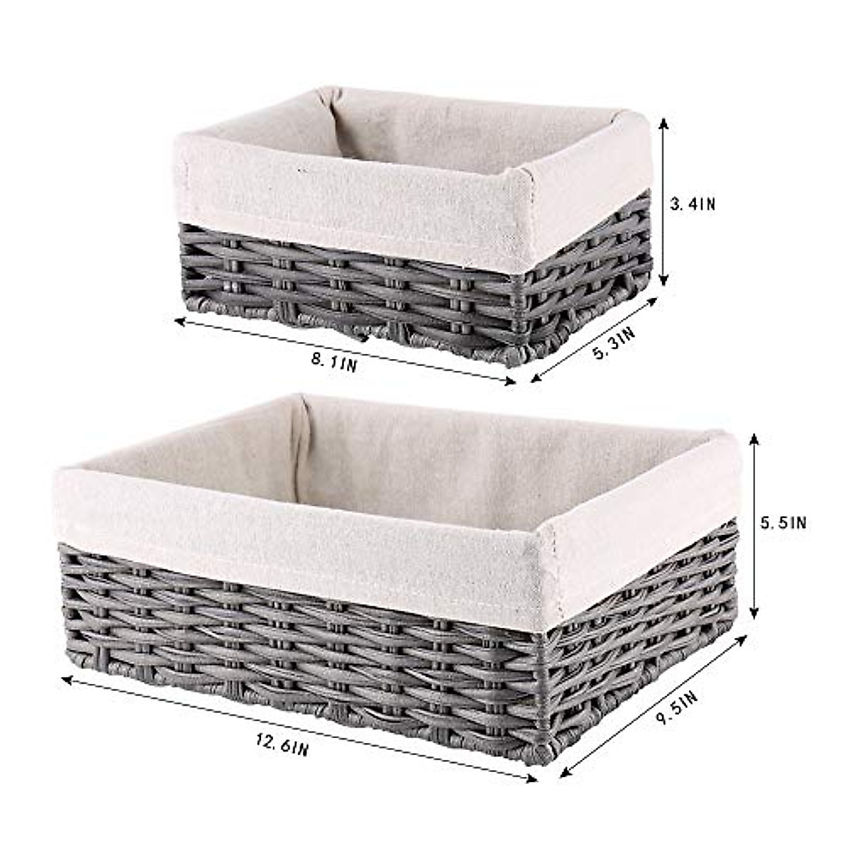 HOSROOME Handmade Wicker Baskets for Organizing Storage Basket Set Woven Decorative Organizing Nesting Baskets for Bedroom Bathroom(Set of 4,Grey)