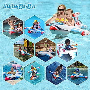 Swimbobo Toddler Pool Float with Seat Boat Inflatable Ride-on Airplane Baby Floatie for Kids Outdoor Toys(White Airplane)