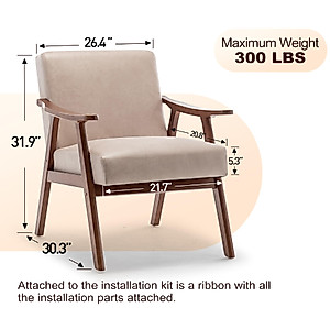 DKS Accent Chair, Mid-Century Modern Chair with Pillow, Living Room Chair with Solid Wood Frame, Extra-Thick Backrest, Wingback Chair for Bedroom, Reading Room, Living Room, Lounge Chair Indoor