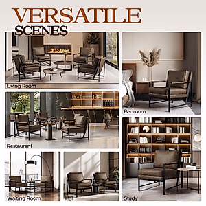 Yaheetech PU Leather Armchair, Retro Leisure Accent Chair with Extra Soft Padded and Cushion, Modern Reading Arm Chair with Black Metal Frame for Living Room/Office/Bedroom/Study, Brown