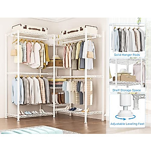 Ulif E4 Garment Rack, Freestanding Closet Organizer and Storage System, Heavy Duty Clothing Wardrobe with 8 Shelves and 4 Hanger Rods, Max Load 920 LBS, 71.6”W x 14.5”D x 79.3”H, White