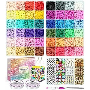 12000 Pcs Clay Beads for Bracelet Making, Paodey 48 Colors 3 Boxes Polymer Clay Beads Spacer Beads Kit, Jewelry Making Kit with Preppy Heishi Beads and Elastic Strings, Crafts Gift for Girls Ages 6-12