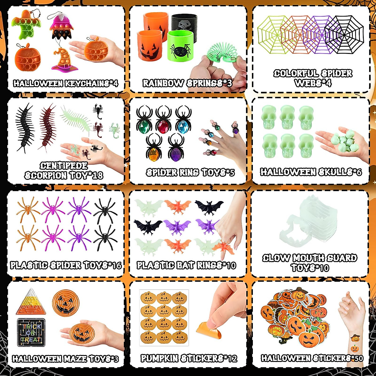 KASSAE 200PCS Halloween Party Favors for Kids - Halloween Toys Bulk for Party Supplies - Halloween Goodie Bags Stuffers Pinata Filler - Halloween Gifts for Boys Girls Classroom Prizes