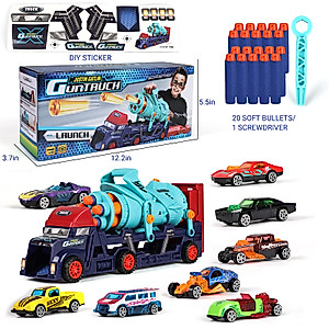 Car Carrier Truck Toys for Kids, Kids Transport Truck Carrier Toys for Boys, 4 in 1 Gatling Gun Catapult Speed Car with 8 Launch Alloy Truck, Ideal Gift for Boys for Kids Aged 3+…