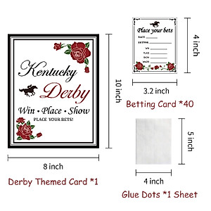 ANGOLIO Race Horse Party Supplies, 40Pcs Betting Card for Guess Who will Win the First on Horse Racing, Win Place Show Ticket Play Your Bets Card Derby Invitation Guessing Game Card
