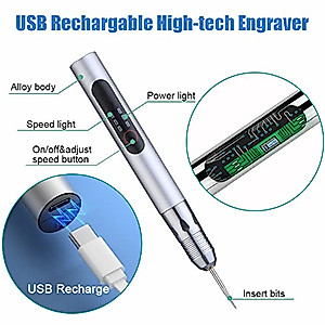 Newest USB Rechargeable Engraving Pen with 35 Bits and 4 Stencils,Mini Electric Engraving Machines Engraver Pen Etching Pen Cordless Rotary Tools Engraved Jewelry Glass Metal Wood Resin