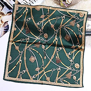 ANDANTINO 100% Pure Mulberry Silk Small Square Scarf -21'' x 21''- Breathable Lightweight Neckerchief -Digital Printed Headscarf (Blackish Green)