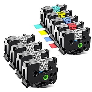 1 Inch Label Tape Compatible with Brother P Touch TZ Tape 24mm 0.94 Laminated White/Clear/Red/Blue/Yellow/Green Tz TZe-251 TZe251 TZ-251 TZ251 TZe-151 TZe-451 TZe-551 TZe-651 TZe-751, Total 9-Pack