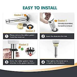 KUZOR 2 PCS Bathroom Sink Drain Assembly Pop Up Drain with Overflow Stainless Steel Chrome for Vessel Vanity with Detachable Built-in Anti-Clogging Strainer