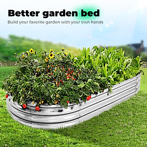 AHEONLAR Galvanized Raised Garden Bed Kit, Oval Large Metal Planter Box, Sturdy and Durable, Garden Boxes Outdoor Raised for Vegetables, Fruits, Flowers and Herbs, 4x2x1ft (Silver)