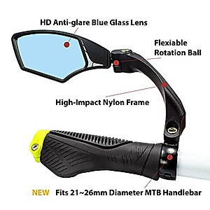 Hafny NEW Handlebar Bike Mirror, HD,Blast-resistant, Glass Lens, HF-MR095 (Anti-glare left)