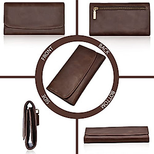 Leather SR Womens Leather Wallet Large Trifold Genuine Brown Leather Wallets for Women RFID Blocking Ladies Multi Card Holder Iphone 14 Compatible, 13 Credit Card Slots, 4 Cash Compartment, 7.7”x4.3”