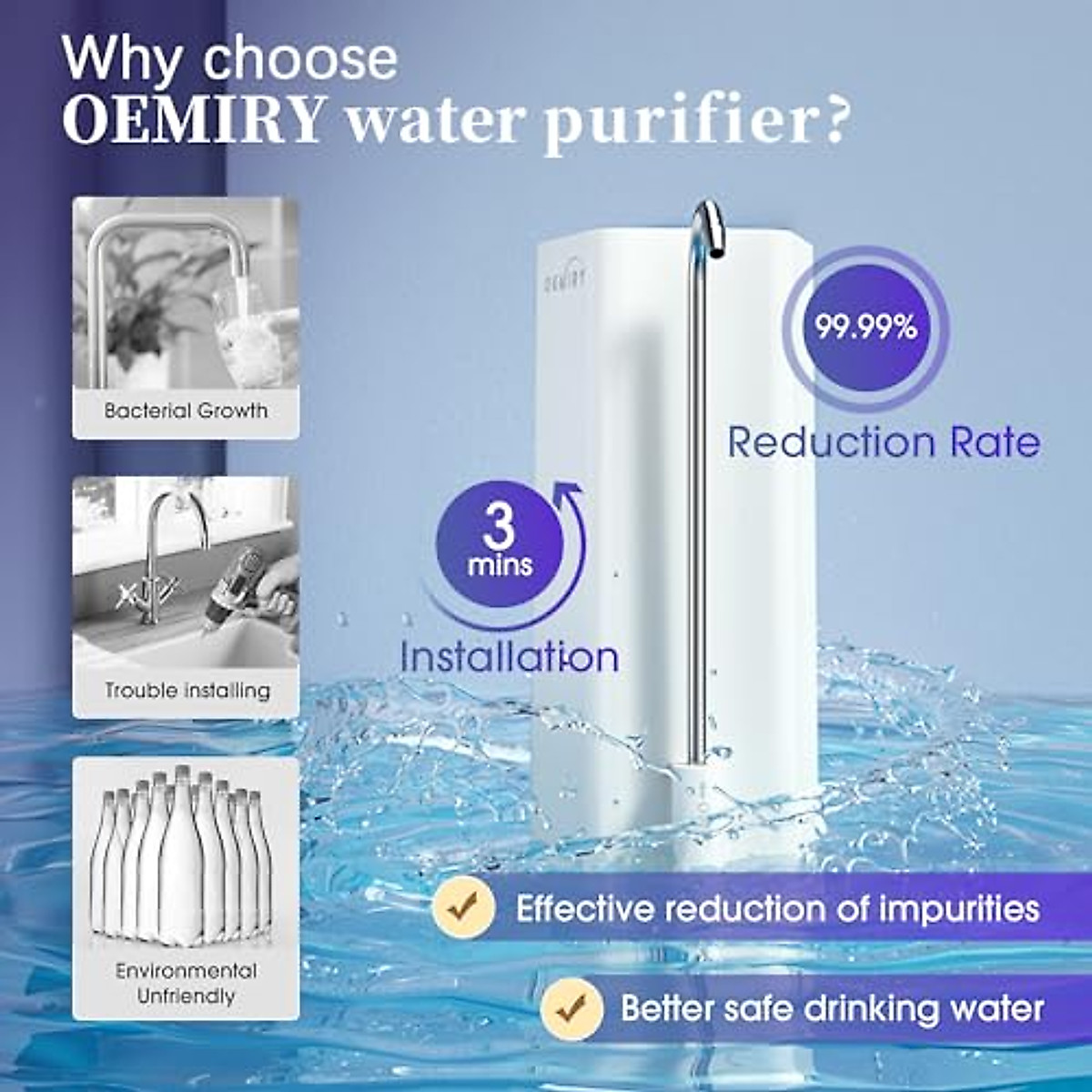 OEMIRY Countertop Water Filtration System, NSF/ANSI 42&372 Certified, 8000 Gallons Alkaline Water Filter, Reduces 99.99% Lead, Chlorine, Heavy Metals, Bad Taste & Odor OM-CF04(1 Filter Included)