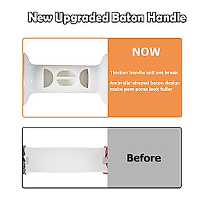 Hooshing 2PCS White Cheerleading Pom Poms with Baton Handle Cheer Pom Poms for Team Spirit Sports Dance Cheering Kids Adults