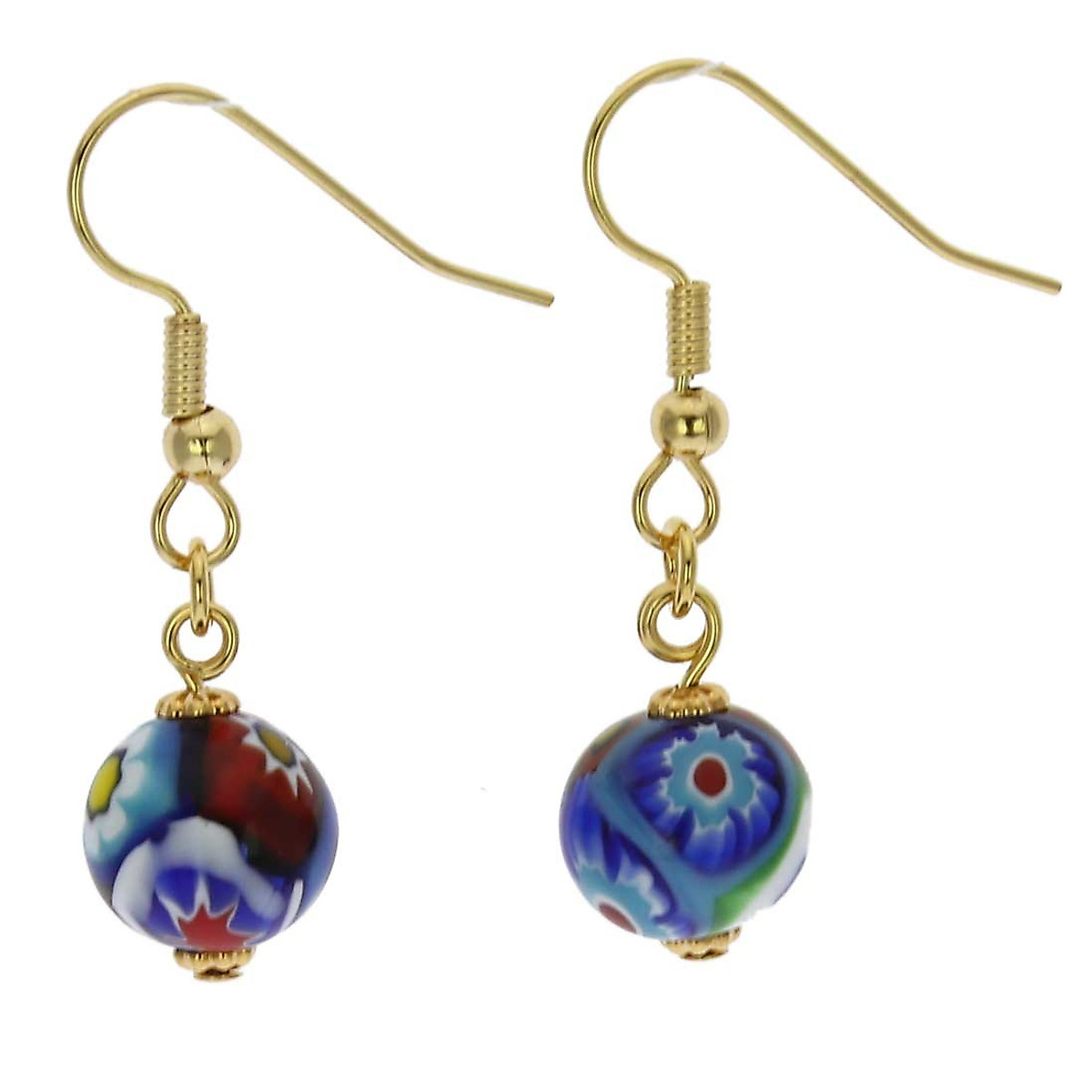Glass Of Venice Italian Murano Glass Earrings Drop Design With Multicolor Millefiori Beads - Murano Glass Earrings For Women