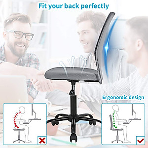 Ergonomic Desk Chair Mid Back Mesh Chair Height Adjustable Office Chair, Home Office Chair Modern Task Computer Chair No Armrest Executive Rolling Swivel Chair with Casters (Grey)