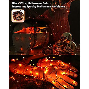 Brizled Orange Lights Halloween, 2 Pack 39.37ft 120 LED Orange Fairy Lights, Solar Powered Halloween Lights 8 Modes, Waterproof Twinkle Halloween Fairy Light for Halloween Party Yard Decor, Black Wire