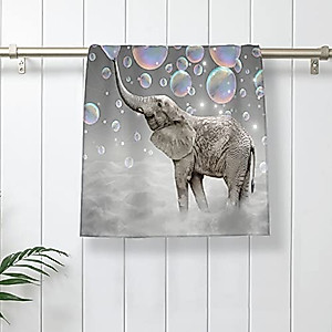 AieeFun Ultra Soft Highly Absorbent Hand Towels, Funny Elephant with Bubble Grey Pattern Bathroom Towel for Sports Home Decor, 27.5 x 15.7 Inches