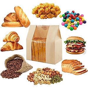 35PCS Large Paper Bread Bags Sourdough Bread Paper Bags for Homemade Bread Kraft Paper Bakery Bags with Window Include 35PCS Label Seal Sticker for Baked Food Packaging Storage (13.6x8.3x4.0 inch)