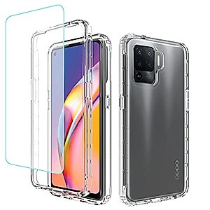 Gufuwo Case for Oppo A94 4G/Reno 5 Lite/F19 Pro/Reno 5F Case with Tempered Glass Screen Protector, Clear 360 Full Body Protection Hard Shell+Soft TPU Shockproof Cover Cases for Oppo A94 4G (Clear)