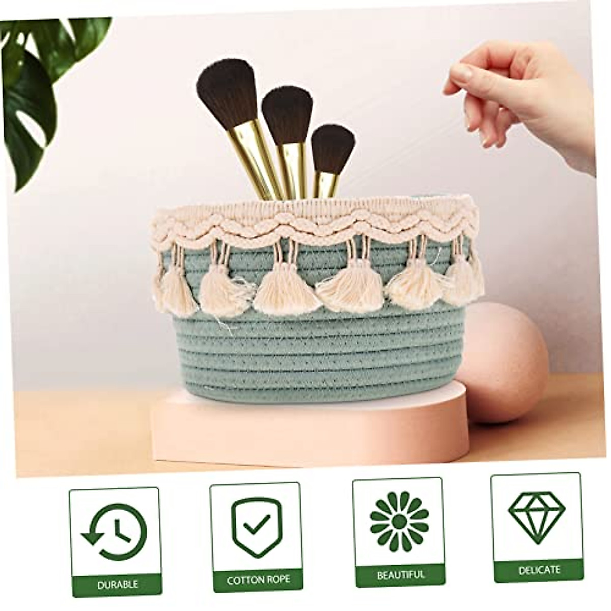 Cabilock with for Bin Multipurpose Pastoral Rope Cotton Nursery Blankets Holder Paper Organizer Toy Bedroom Decorative Toiletries Ball Organizing Small Hamper Toilet Woven Style Desktop