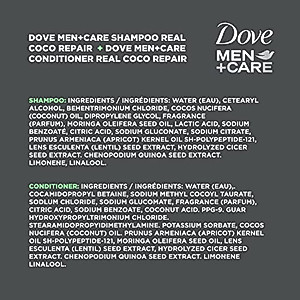 DOVE MEN + CARE Real Bio-Mimetic Care Shampoo & Conditioner Reconstruct 2 Count For Damaged Hair Sulfate Free Shampoo & Silicone-Free Conditioner with Coco Fatty Acid + Vegan Keratin 10 Oz