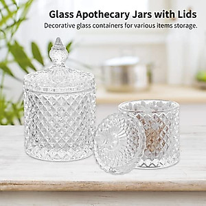 2PCS Glass Apothecary Jars Set, 10oz &20oz Qtip Holders with Lid, Crystal Vanity Organizers, Makeup Storage Containers, Decorative Canisters for Home, Kitchen, Bathroom
