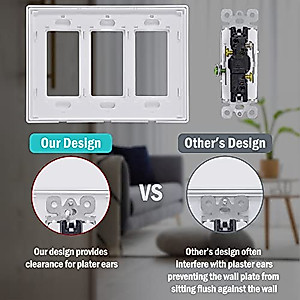 CML 3-Gang Screwless Decorator Wall Plate, 2 Pack Light Switch Covers, Outlet Receptacle Cover, Hidden Screw Smooth Face, Impact Resistant, Standard Size 4.68”X 6.54”, Glossy White