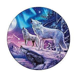 White Wolves Howling at Moon Northern Lights Pretty Wolf PopSockets Grip and Stand for Phones and Tablets PopSockets Standard PopGrip
