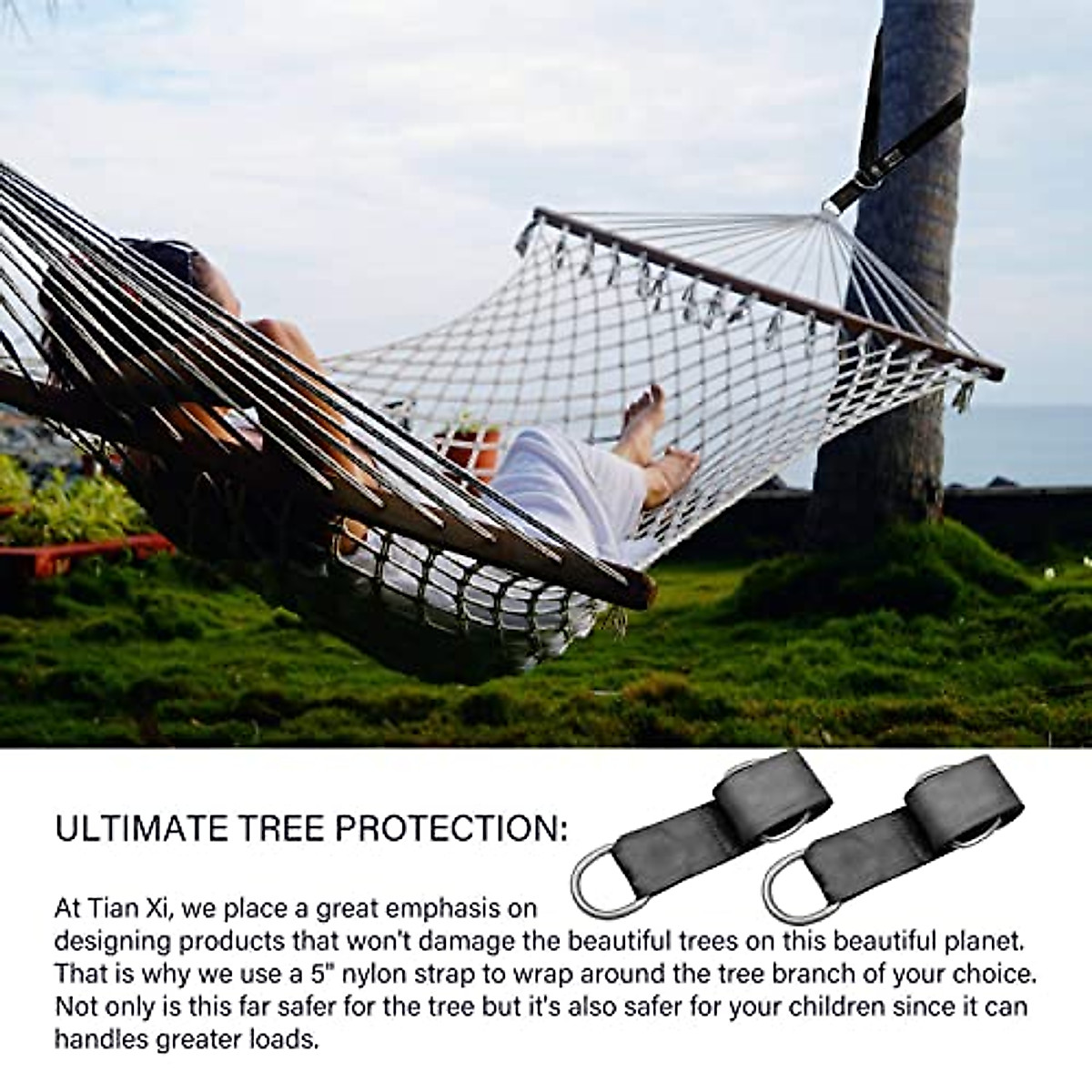 Tree Swing Hanging Strap - 5ft Swing Straps Outdoor Suspension Accessories Kit, Holds 2200lbs with Stainless Carabiners, Easy Installation, Perfect for Baby/Garden/Toddler Swing (Black)