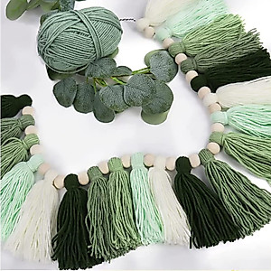 Christmas Tassel Garland with Wood Bead Jungle Leaves Garland Banner for Classroom Party Nursery Kids Bedroom Room Wall Birthday Baby Shower Wedding Decor (E)