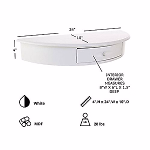 Pemberly Row Providence Morris Half Moon Shelf White Engineered Wood