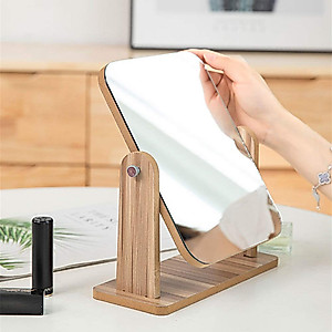 YOOMEISHALY Wooden Desk Mirror 360 Degree Swivel Mirror Single-Sided Makeup Table Mirror, Portable Removable Countertop Private Room High-Definition Make Up Mirror (X-Large), Wood Grain