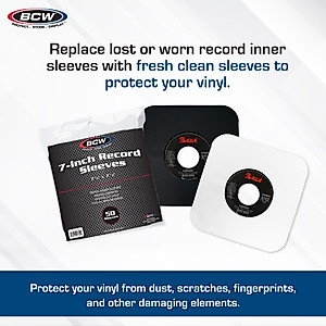BCW 7 Inch Vinyl Record Paper Inner Sleeves - Round Corners - Black | Pack of 50 | Protective LP Album Sleeves for Vinyl Storage and Preservation | Compatible with 45 RPM Albums