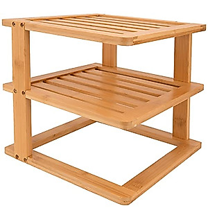 LEIMO KPARTS Bamboo Kitchen Corner Shelf - Cabinet Corner Rack for Plate, 3-Tier Kitchen Shelf Storage Organizer -Kitchen Countertop Organizer - Cabinet & Pantry Kitchen Organization